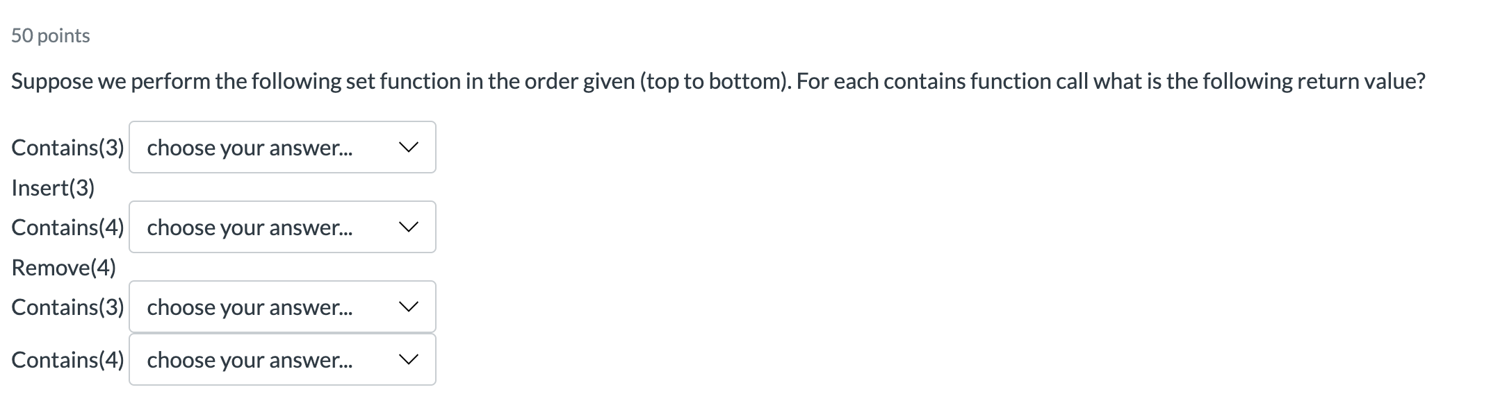 Solved Suppose we perform the following set function in the | Chegg.com