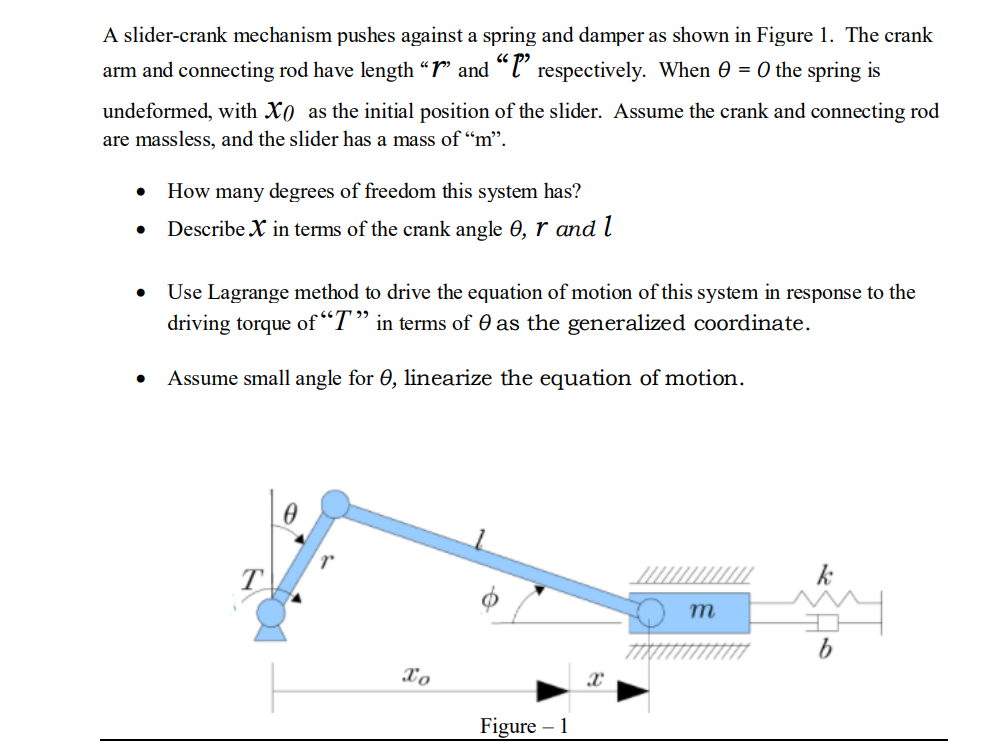 Solved A slider-crank mechanism pushes against a spring and | Chegg.com