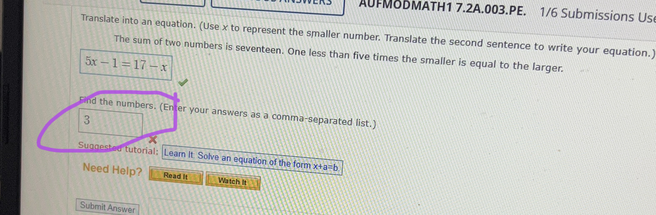 Solved Translate into an equation. (Use x to represent the | Chegg.com