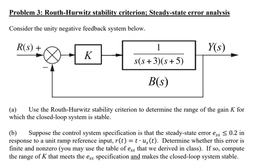 Solved Problem 3: Routh-Hurwitz stability criterion; | Chegg.com