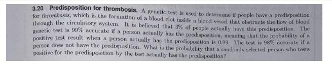 Solved a 3.20 Predisposition for thrombosis. A genetic test | Chegg.com