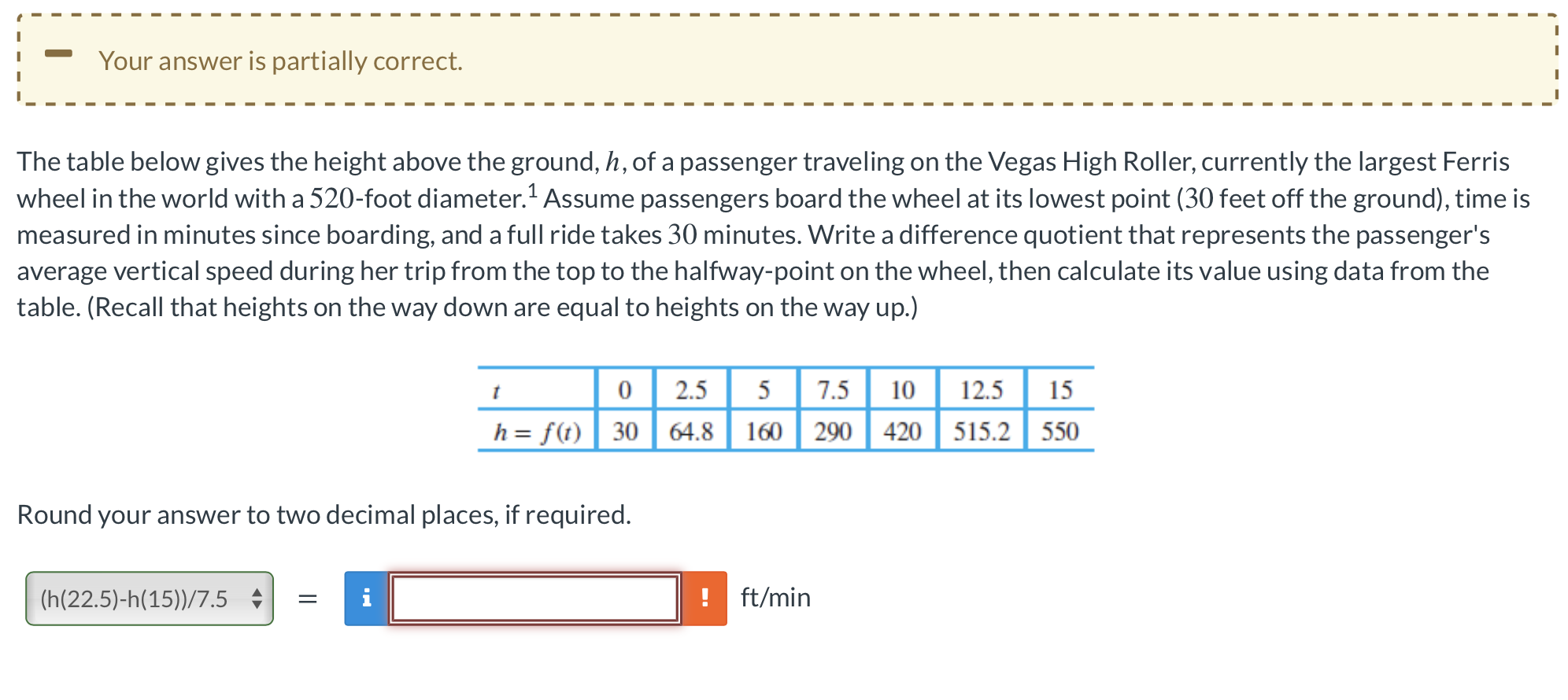 Solved The table below gives the height above the ground, h, | Chegg.com