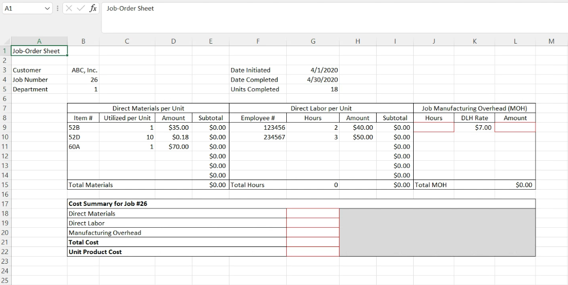 Chapter 19 Homework Cost Analysis of Job-Order Sheets | Chegg.com
