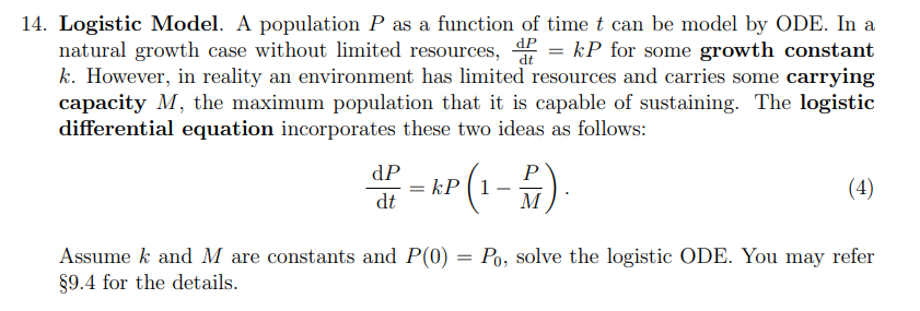 Solved 14. Logistic Model. A population P as a function of | Chegg.com