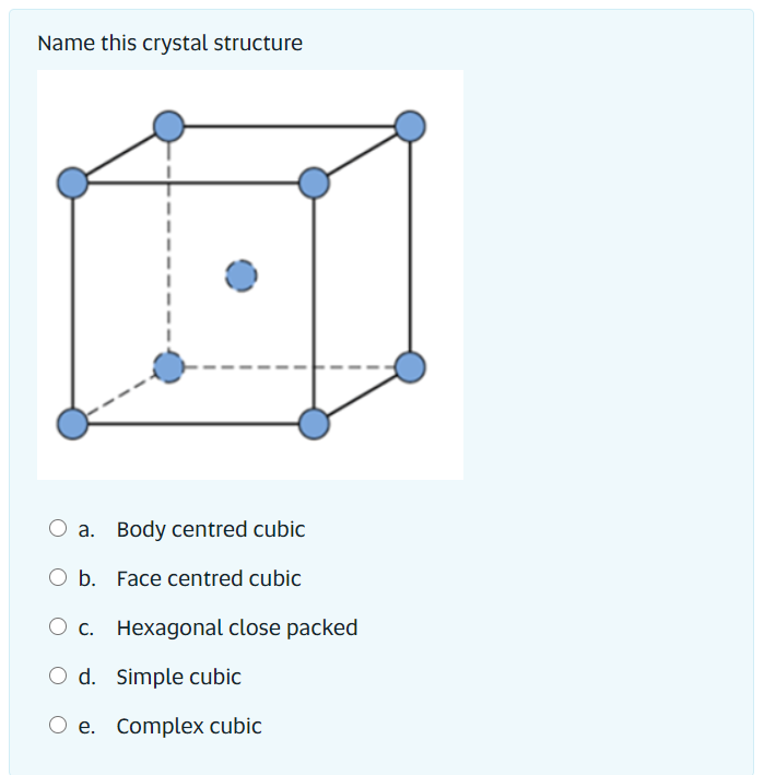 Solved Name this crystal structure O a. Body centred cubic O | Chegg.com