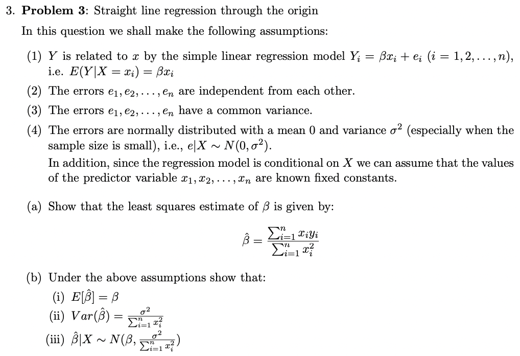 Solved 3. Problem 3: Straight line regression through the | Chegg.com