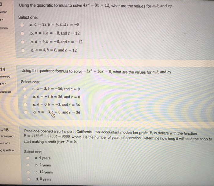 Solved Using the quadratic formula to solve 4x2-8x 12, what | Chegg.com