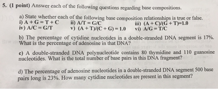Solved 5. (I point) Answer each of the following questions | Chegg.com