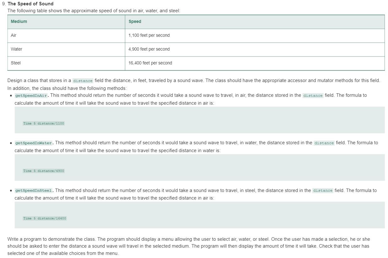 Solved JAVA: Programming Challenge 9 The Speed of | Chegg.com Solved JAVA: Programming Challenge 9 The Speed of | Chegg.com