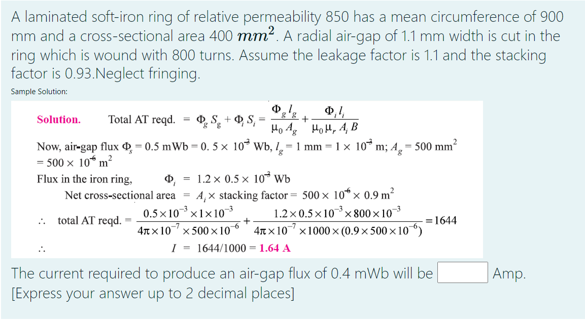 Solved A laminated soft-iron ring of relative permeability | Chegg.com