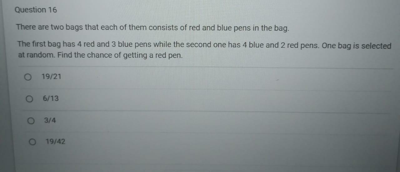 Solved Question 16 There are two bags that each of them | Chegg.com