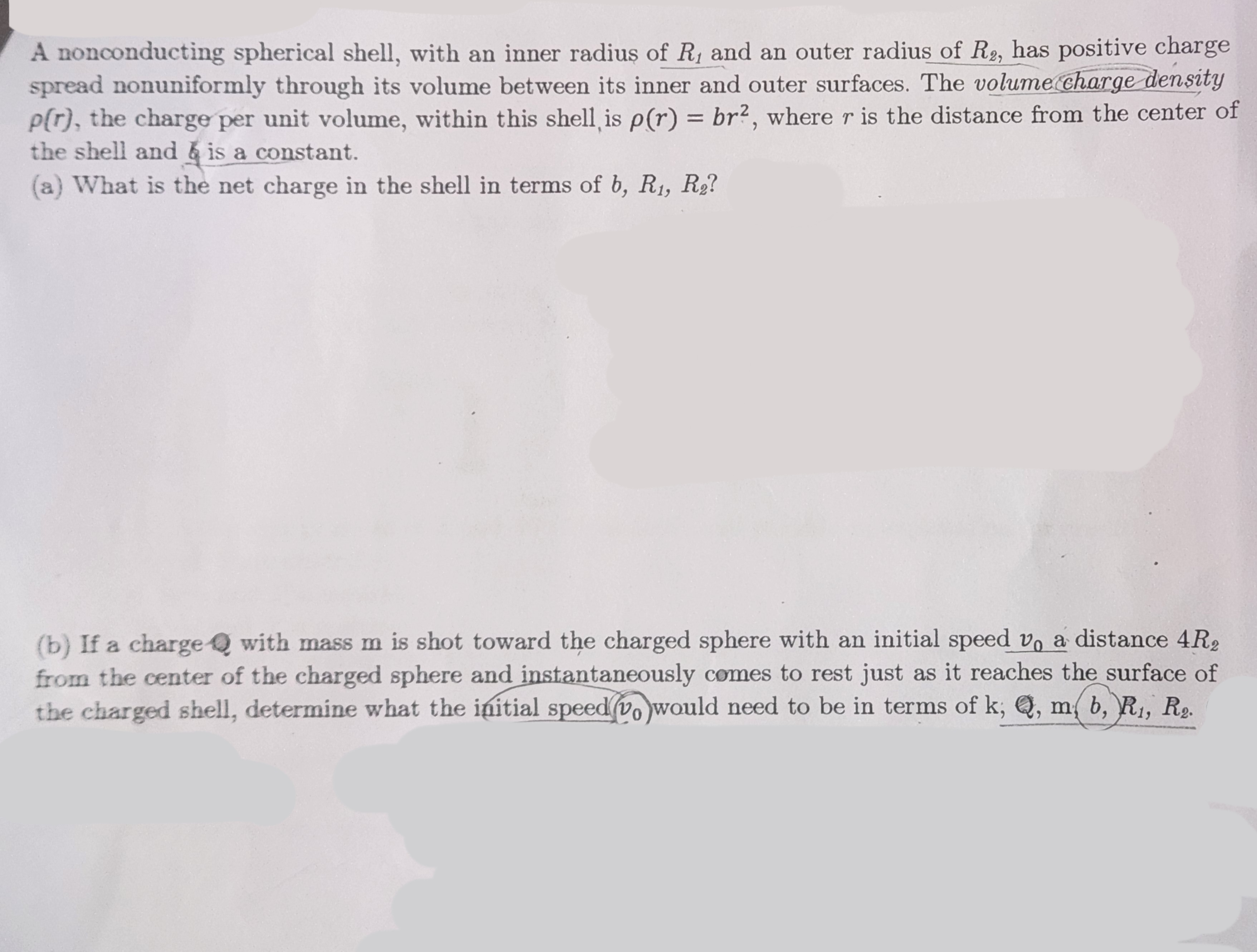 Solved A nonconducting spherical shell, with an inner radius | Chegg.com