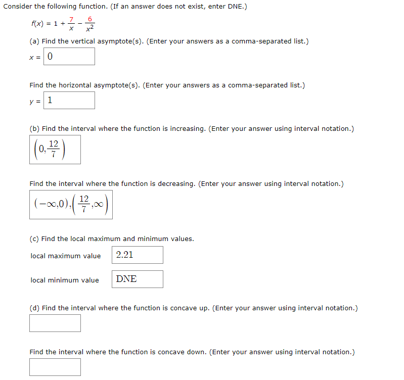 Solved Consider the following function. (If an answer does | Chegg.com