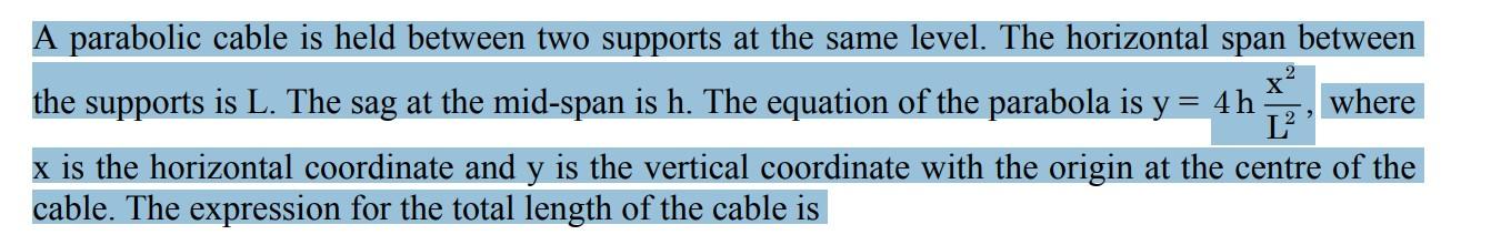 Solved A parabolic cable is held between two supports at the | Chegg.com