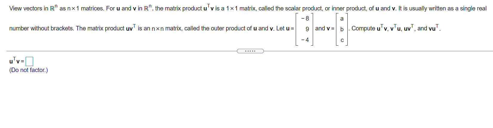 Solved View vectors in R" as nx 1 matrices. For u and vin | Chegg.com