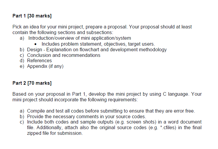 Solved Pick an idea for your mini project, prepare a | Chegg.com