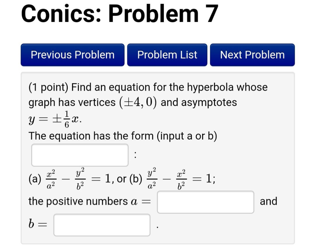 Solved Conics: Problem 7 Previous Problem Problem List Next | Chegg.com