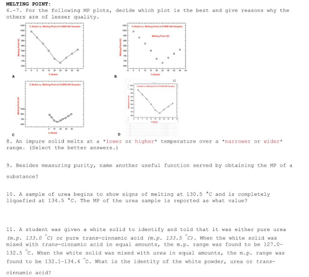 Solved MELTING POINT : 6.-7. For the following MP plots, | Chegg.com