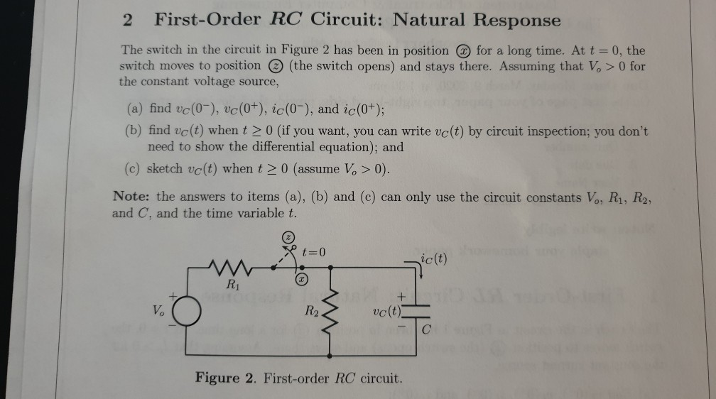 Solved 2 First Order Rc Circuit Natural Response The Switch