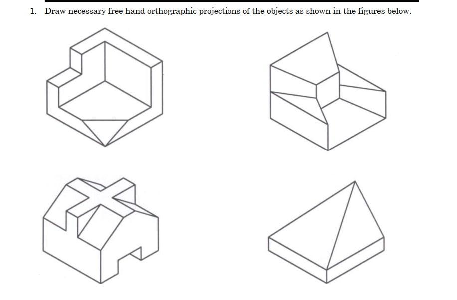 Solved 1. Draw necessary free hand orthographic projections | Chegg.com