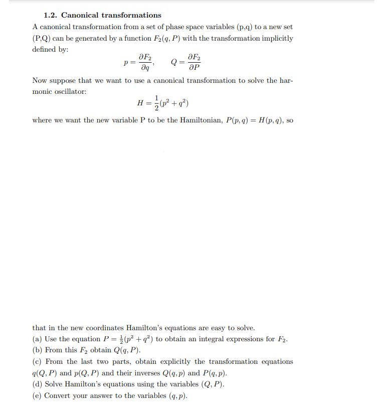 Solved 1 2 Canonical Transformations A Canonical