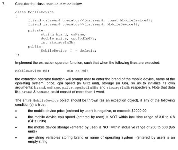 Solved 7. Consider the class MobileDevice below. class | Chegg.com