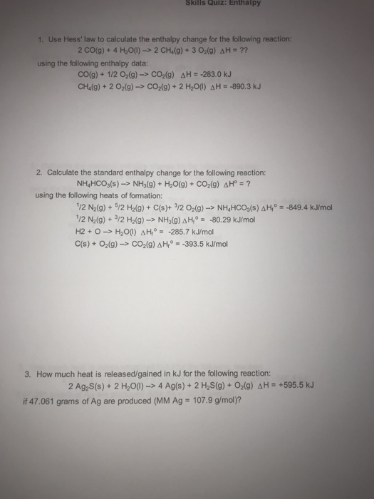 Solved use Hess’ law to calculate the enthalpy change for | Chegg.com