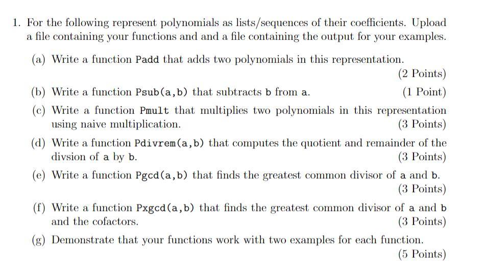 1. For the following represent polynomials as | Chegg.com