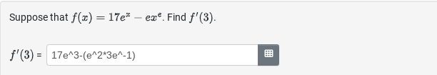 Solved Suppose that f(x)=17ex−exe. f′(ζ′ | Chegg.com