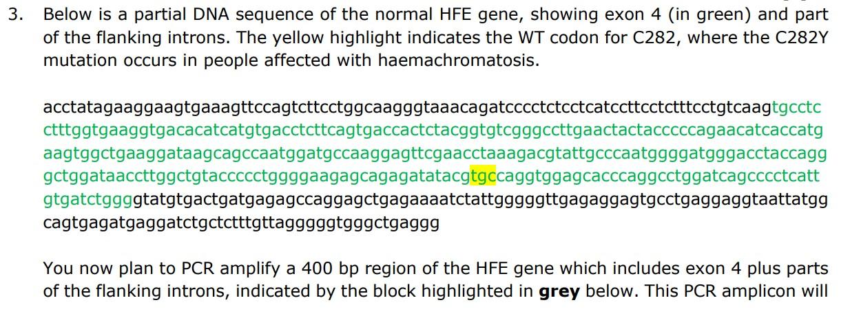 3. Below is a partial DNA sequence of the normal HFE | Chegg.com