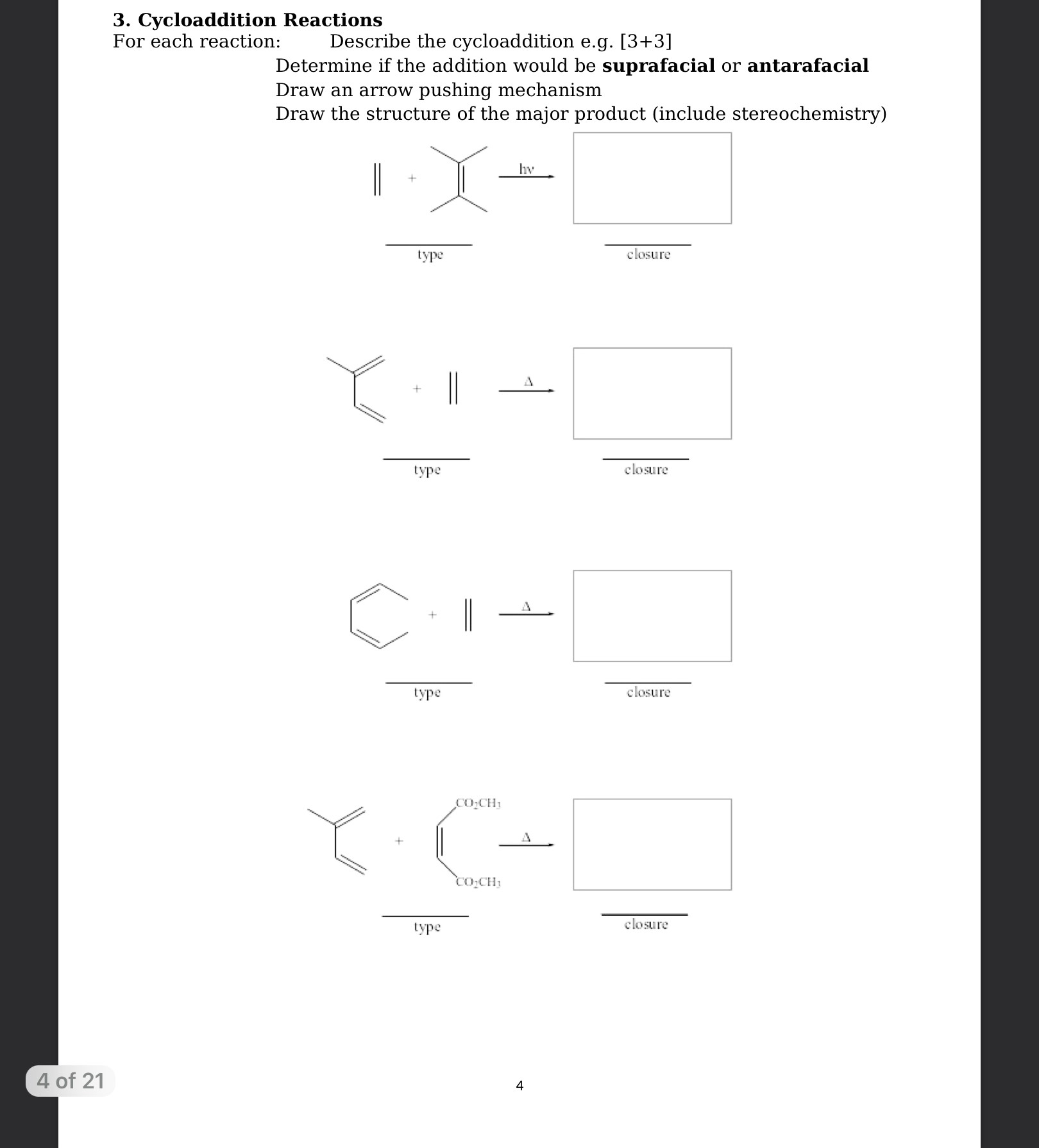 Solved 3. Cycloaddition Reactions For each reaction: | Chegg.com