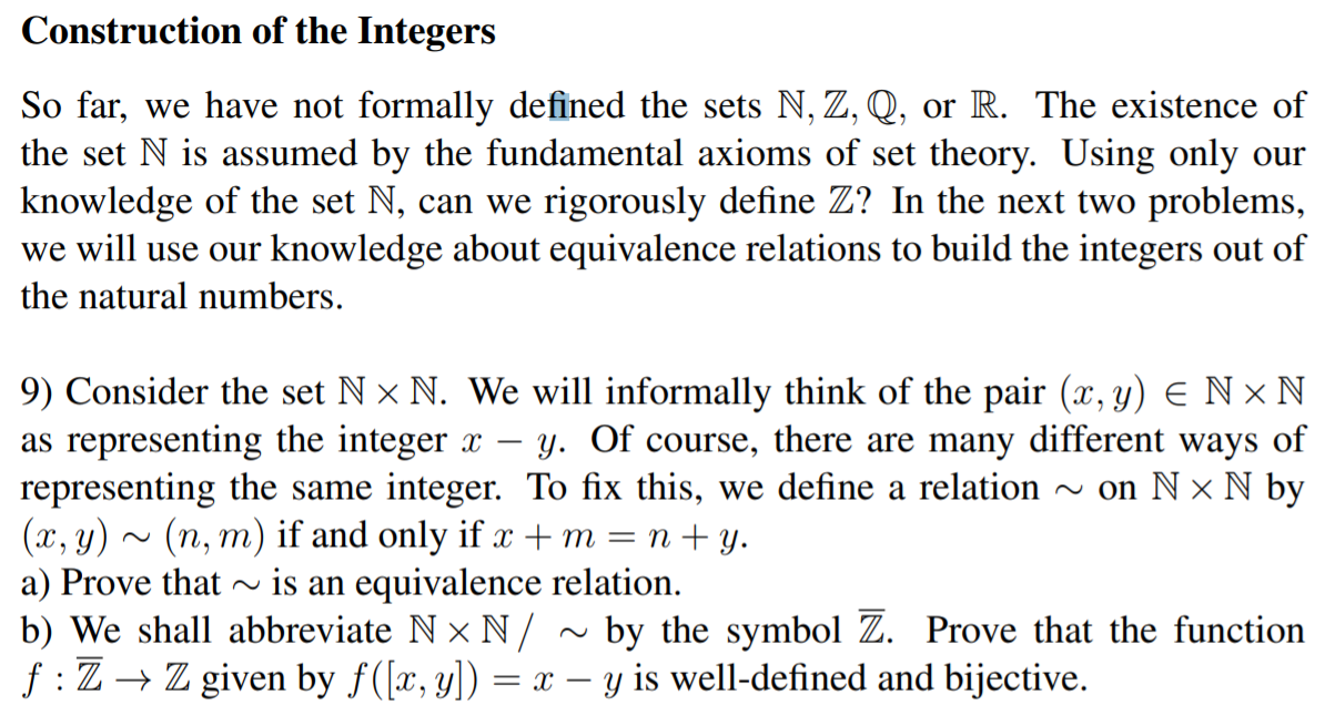 Solved Construction of the Integers So far, we have not | Chegg.com