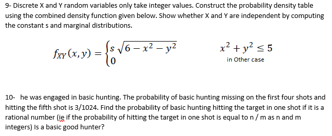 Solved 9- Discrete X and Y random variables only take | Chegg.com