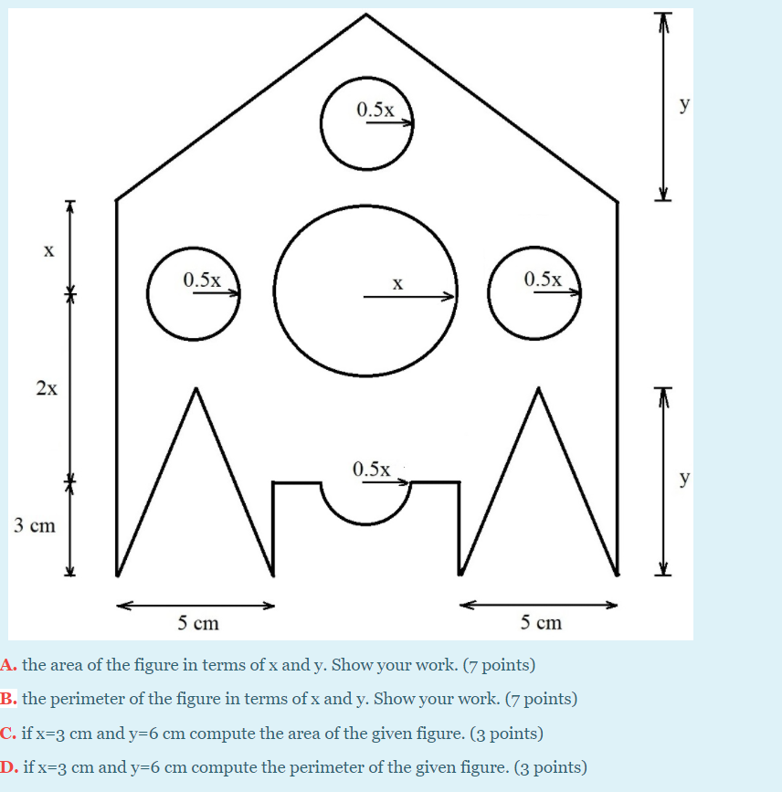 Solved 0.5x у X 0.5x х 0.5x 2x 0.5x у 3 cm 5 cm 5 cm A. the | Chegg.com