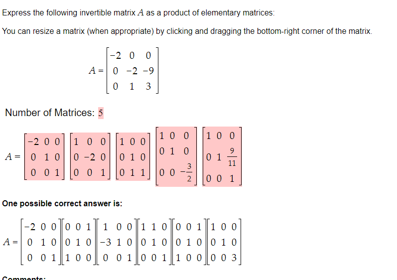 Solved Express the following invertible matrix A as a | Chegg.com