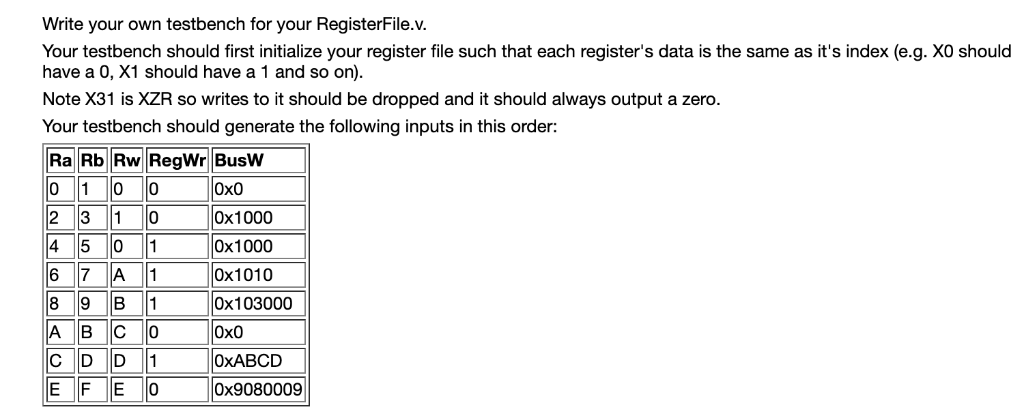 (Solved) : Write Testbench Registerfilev Testbench First Initialize ... (Solved) : Write Testbench Registerfilev Testbench First Initialize ...