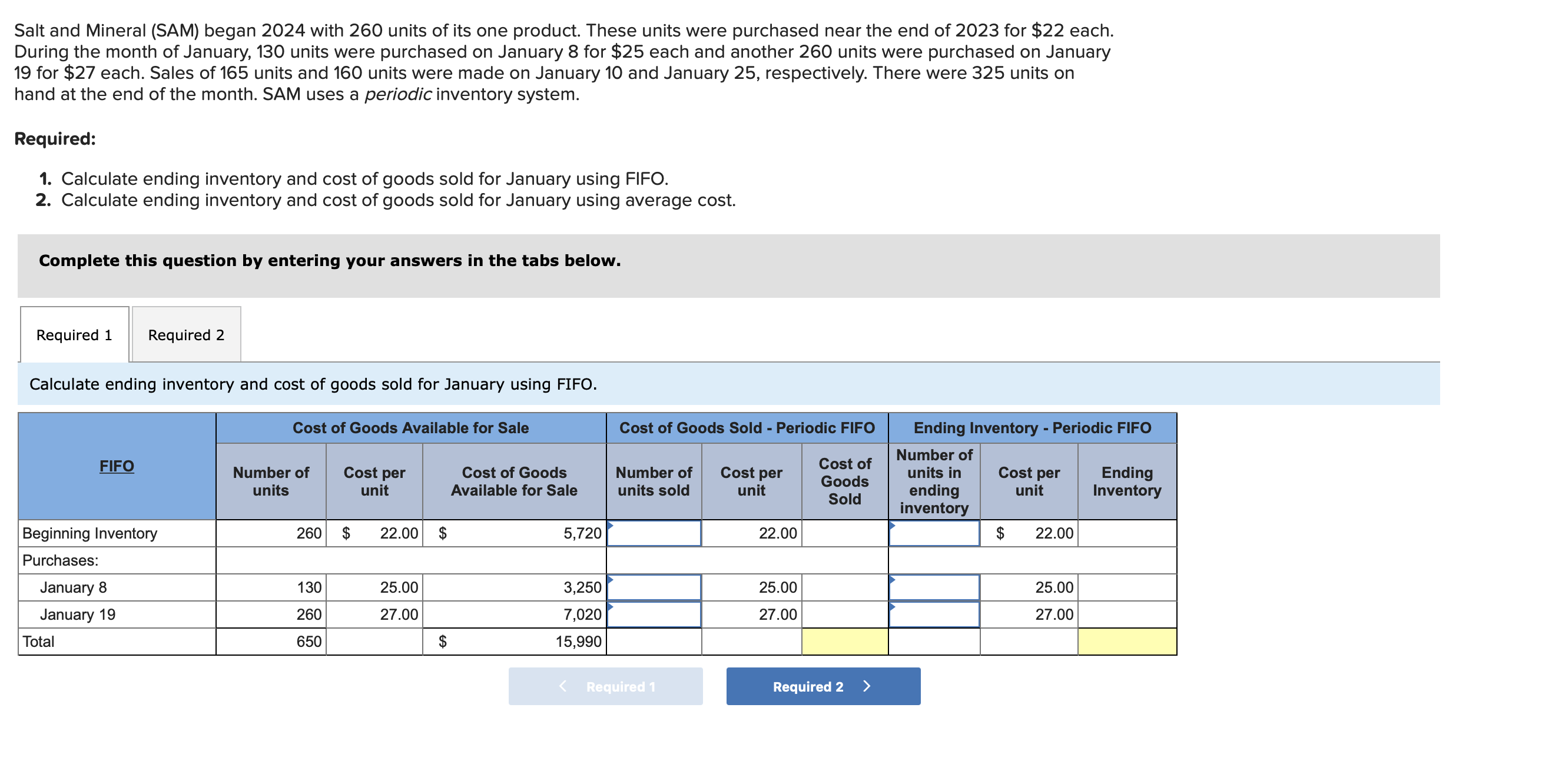 Solved Salt and Mineral (SAM) began 2024 with 260 units of | Chegg.com