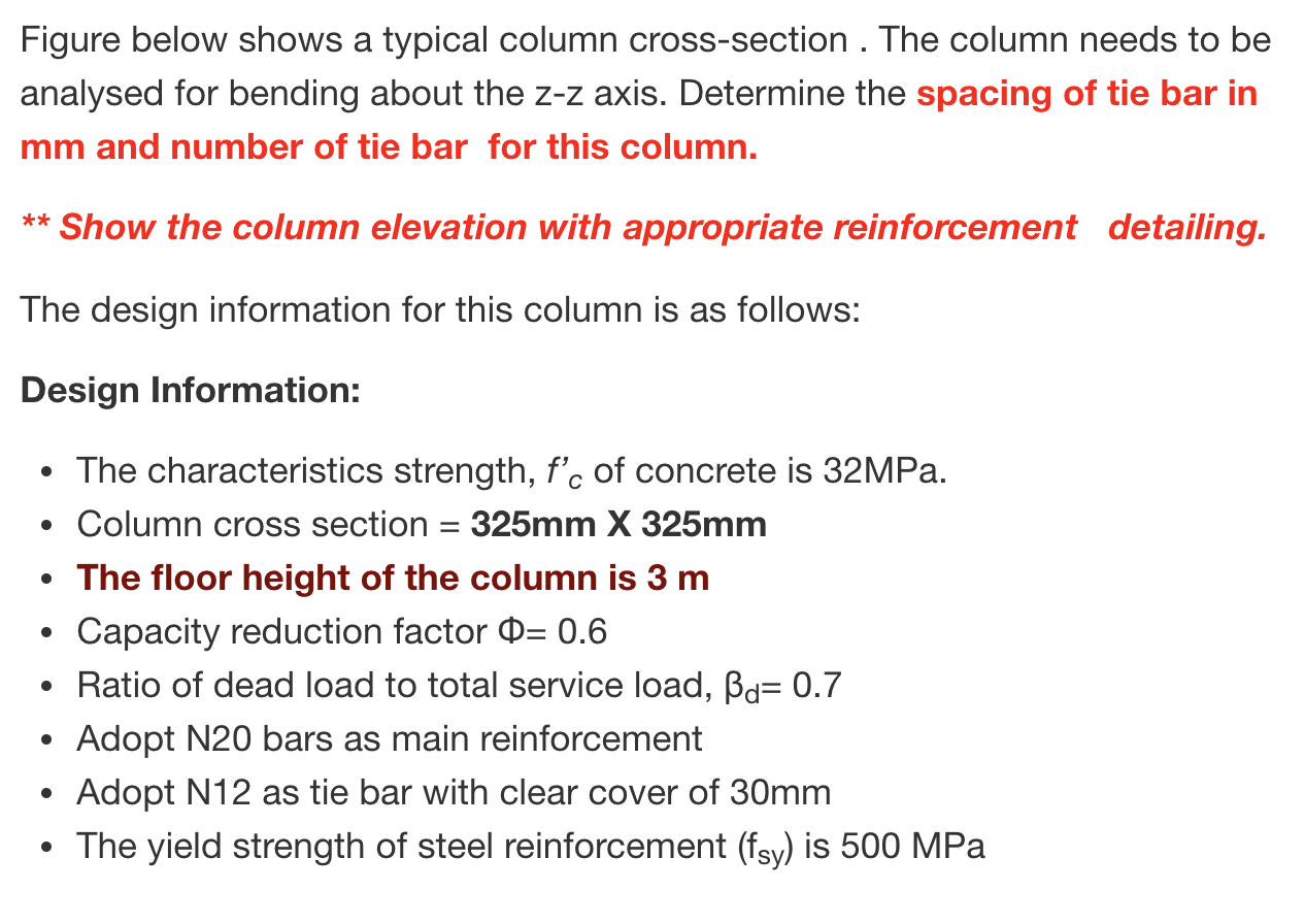 Solved Figure below shows a typical column cross-section. | Chegg.com