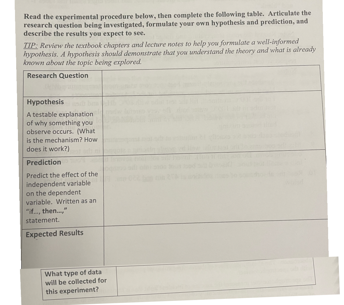 Solved Read the experimental procedure below, then complete | Chegg.com