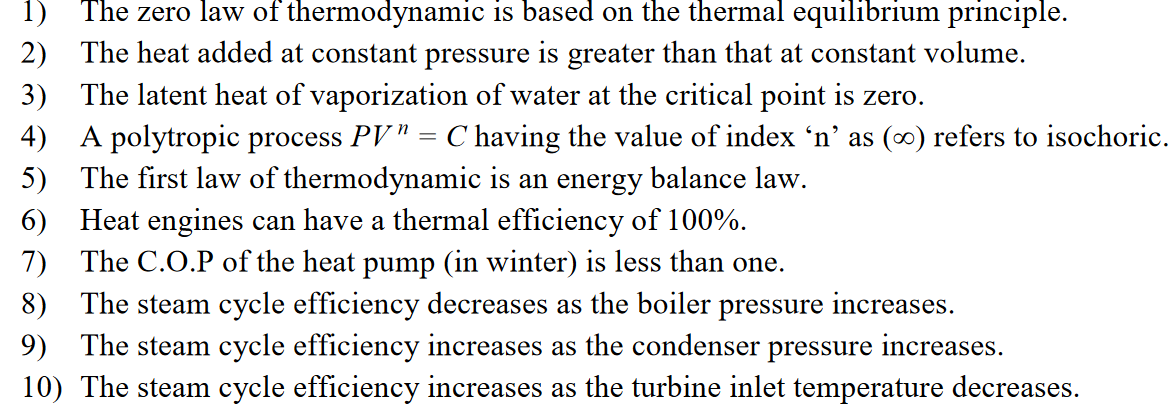Solved true and false with explain The zero law of | Chegg.com