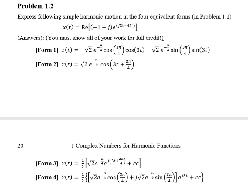 Solved Problem 1.2 Express following simple harmonic motion | Chegg.com