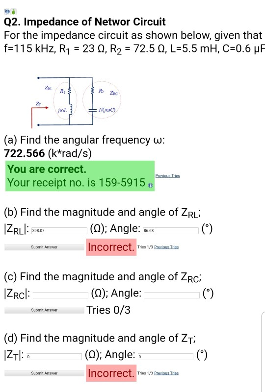 Solved Q2. Impedance of Networ Circuit For the impedance | Chegg.com