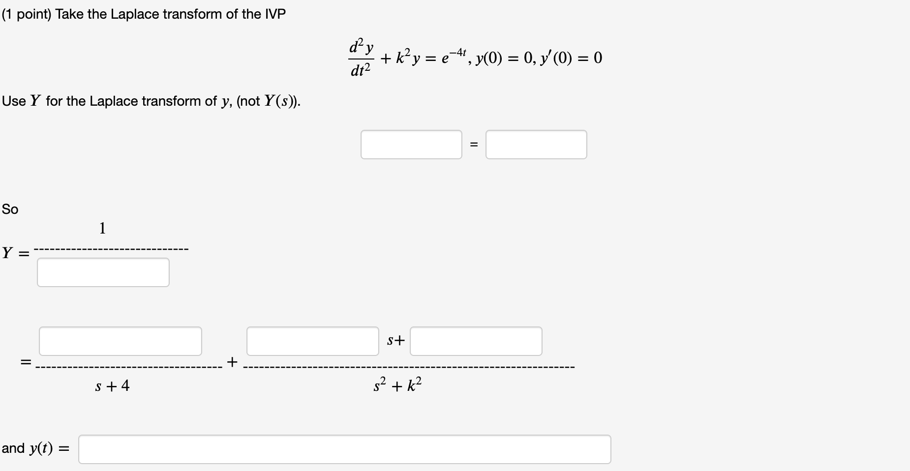 Solved (1 point) Take the Laplace transform of the IVP | Chegg.com