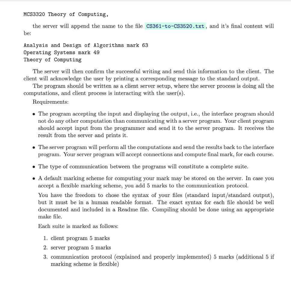 Tor each course. Output: Server program will produce | Chegg.com