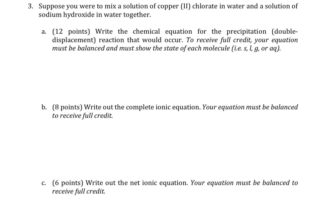 Solved 3. Suppose you were to mix a solution of copper (II) | Chegg.com