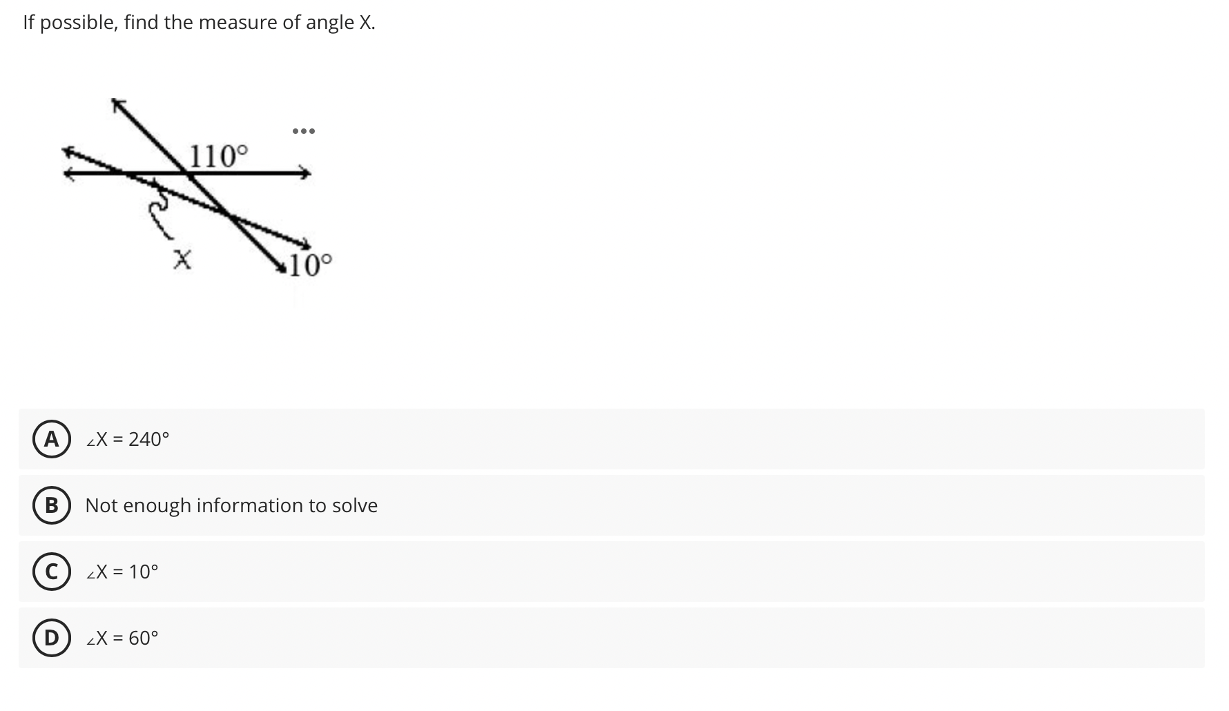 Solved If possible, find the measure of angle x.??x=240°Not | Chegg.com