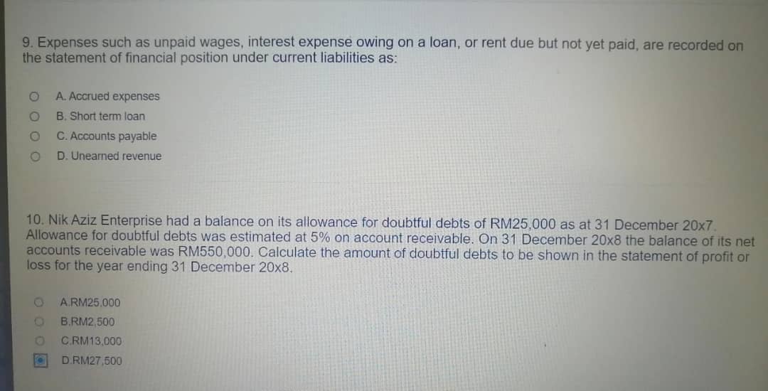 Solved 9. Expenses such as unpaid wages, interest expense | Chegg.com
