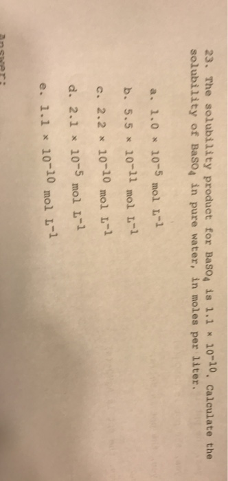 Solved The solubility product for BaSO4 is 1.1 x 10^-10. | Chegg.com
