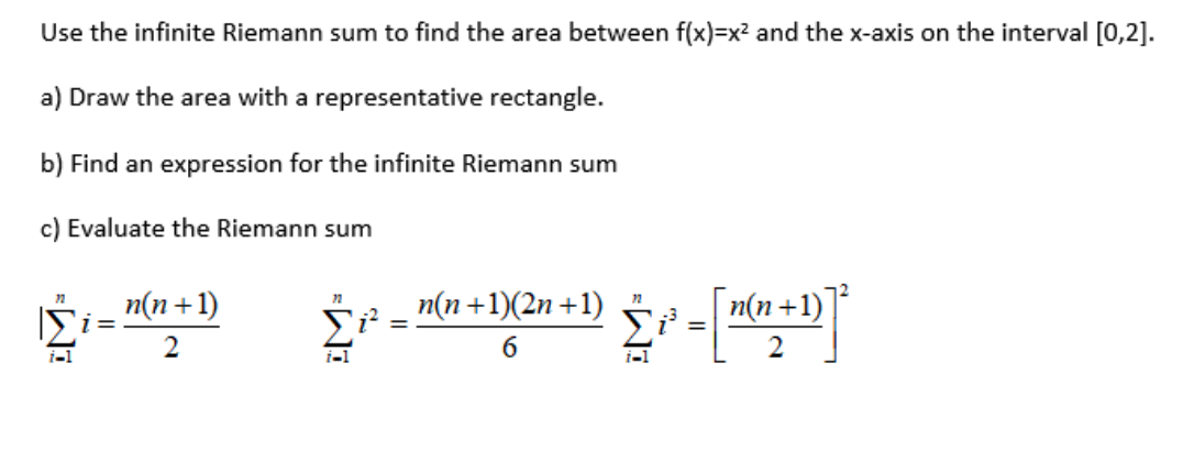 Solved Use the infinite Riemann sum to find the area between | Chegg.com