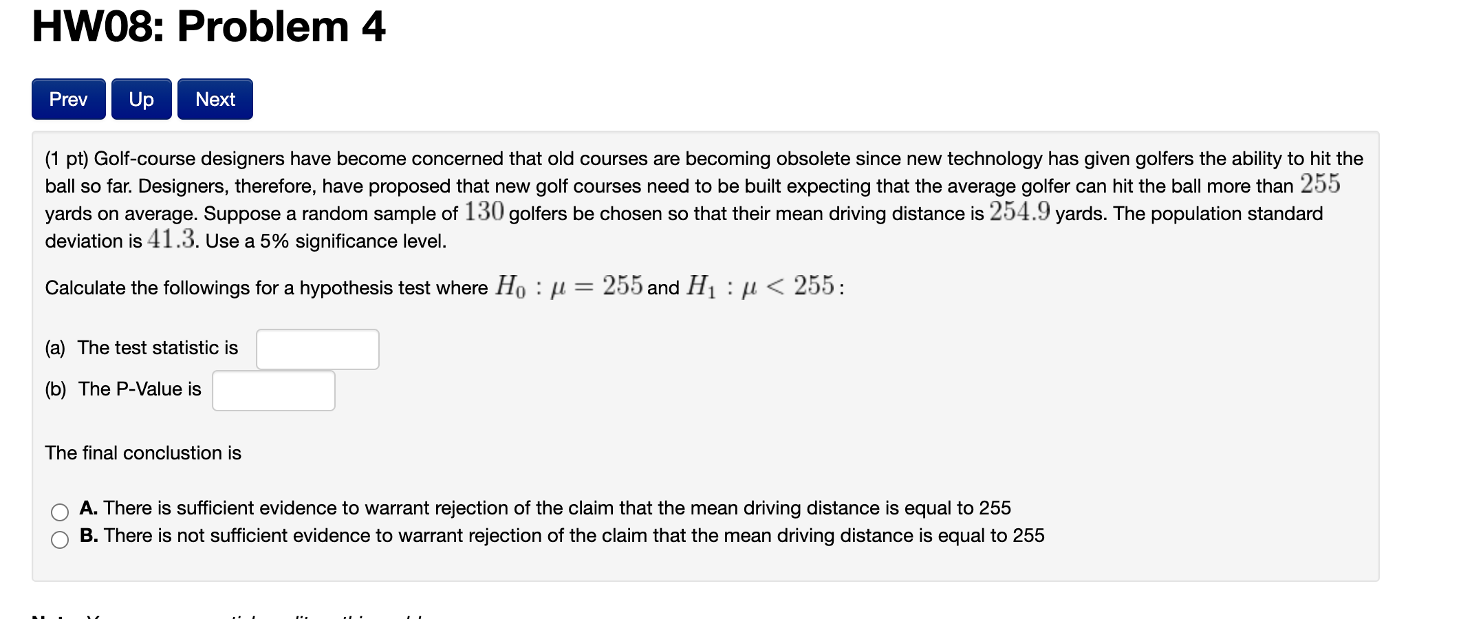 Solved HW08: Problem 4 Prev Up Next (1 pt) Golf-course | Chegg.com